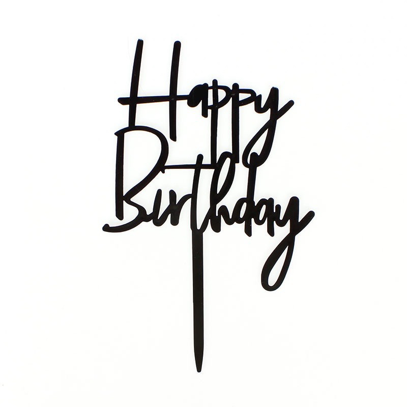 HITAM Cake topper with happy birthday writing, black gold, plastic ...