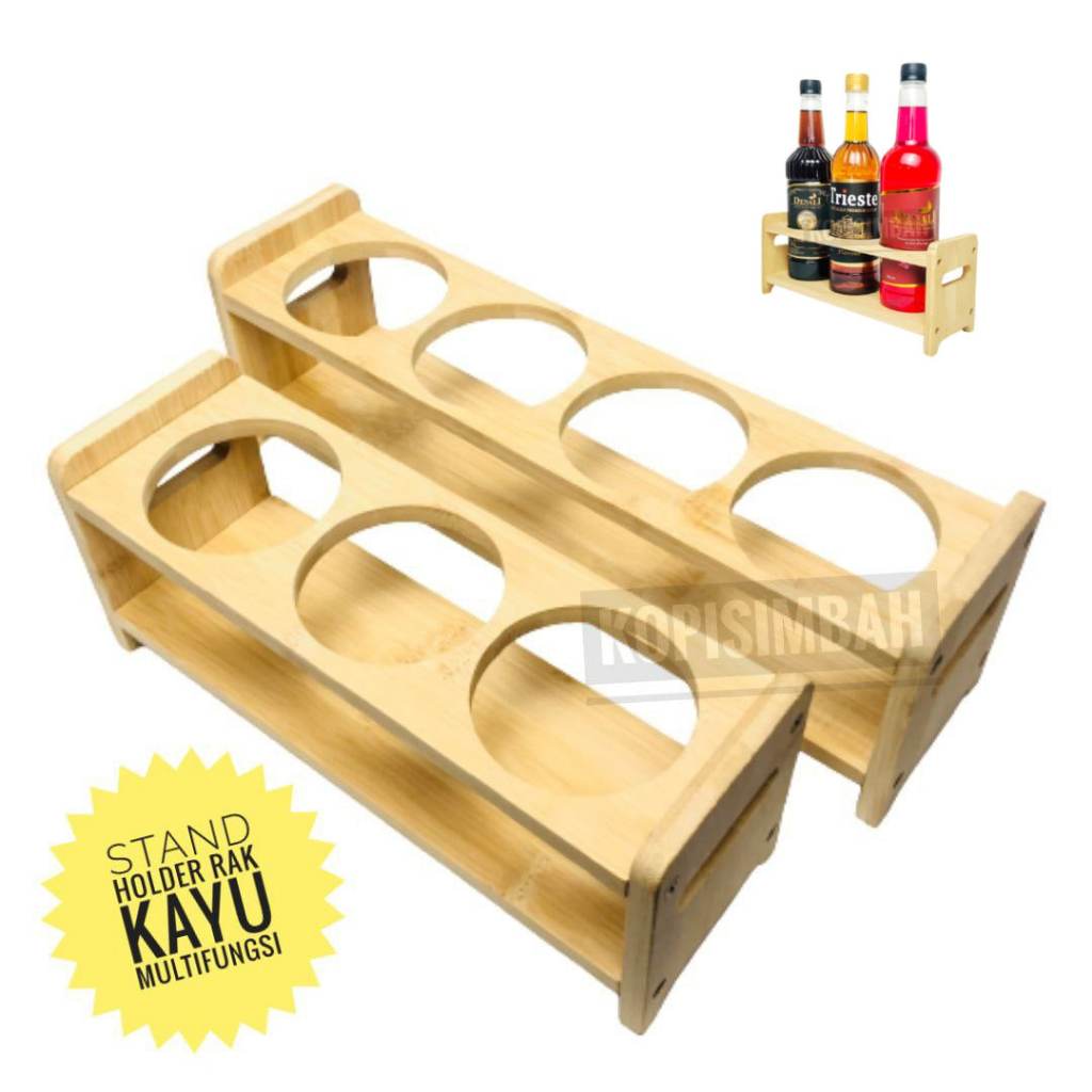KAYU Multifunctional Wooden Syrup Bottle Rack Stand Wooden Soy Sauce ...