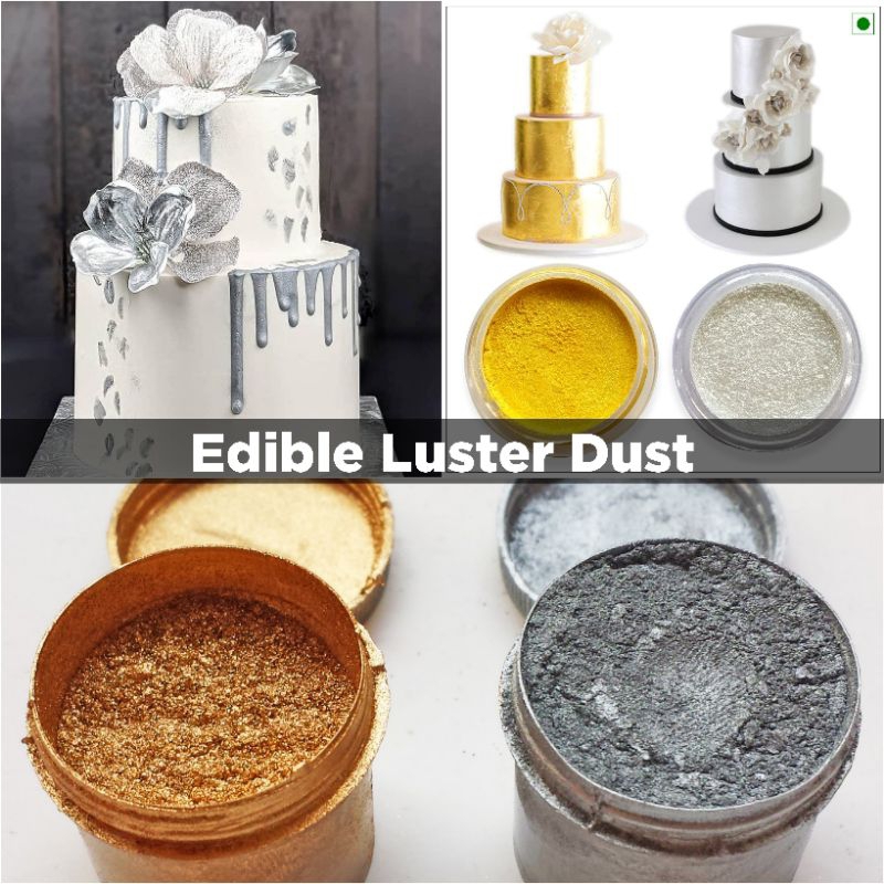 Luster dust edibel GOLD SILVER/shimmer cake coloring powder (2gr ...
