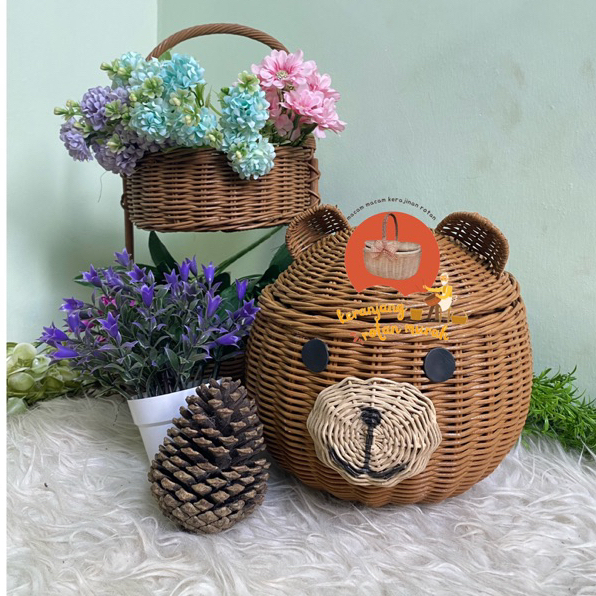 Bear Head Rattan Diameter 15cm Character Hampers Rattan/ Hampers/ Real ...