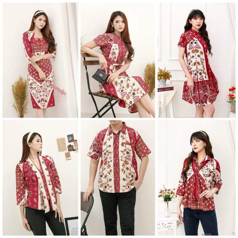 MERAH KEMEJA Chinese New Year modern red batik Couple dress / Cheongsam ...