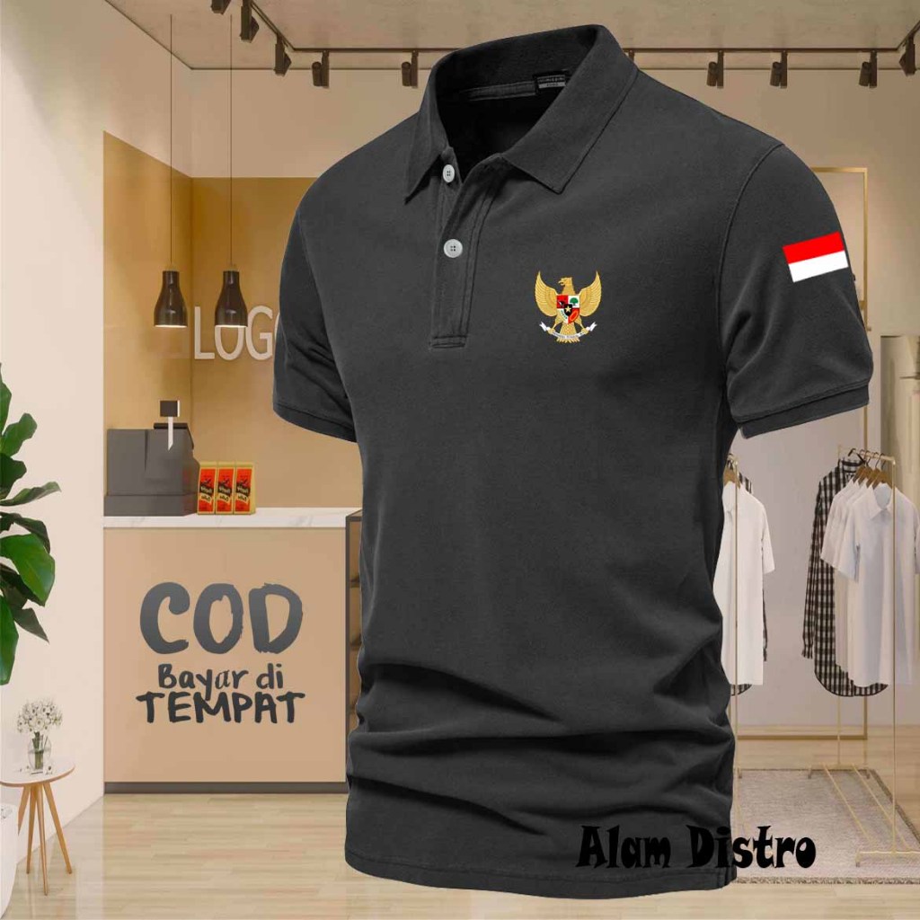 MERAH PUTIH Polo collar T-Shirt Pancasila Logo Red and White Text Print ...
