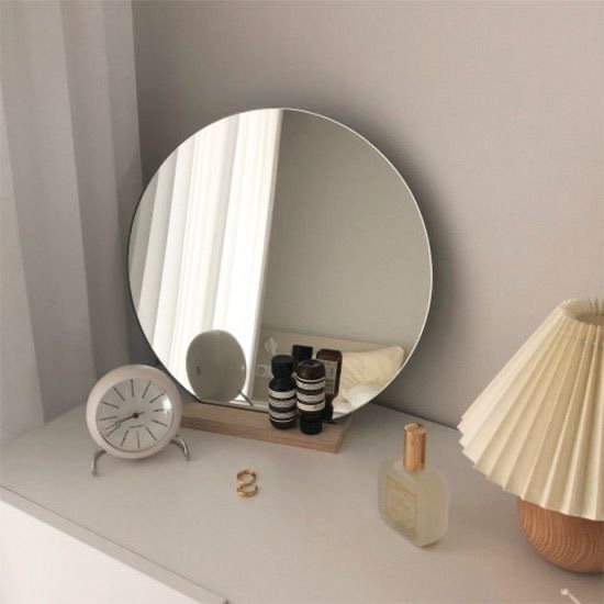 KAYU Circle mirror+Wooden Stand/Aesthetic mirror/Round mirror/Wall ...