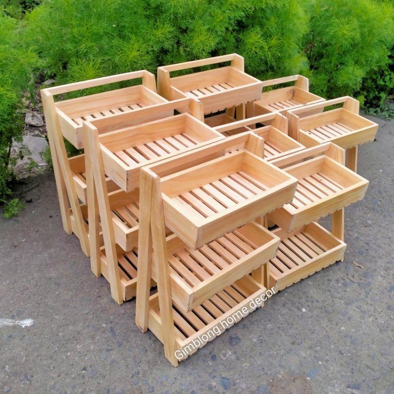 KAYU Multipurpose Wooden Rack Onion Rack Stacking 3 Spice Rack Skincare ...