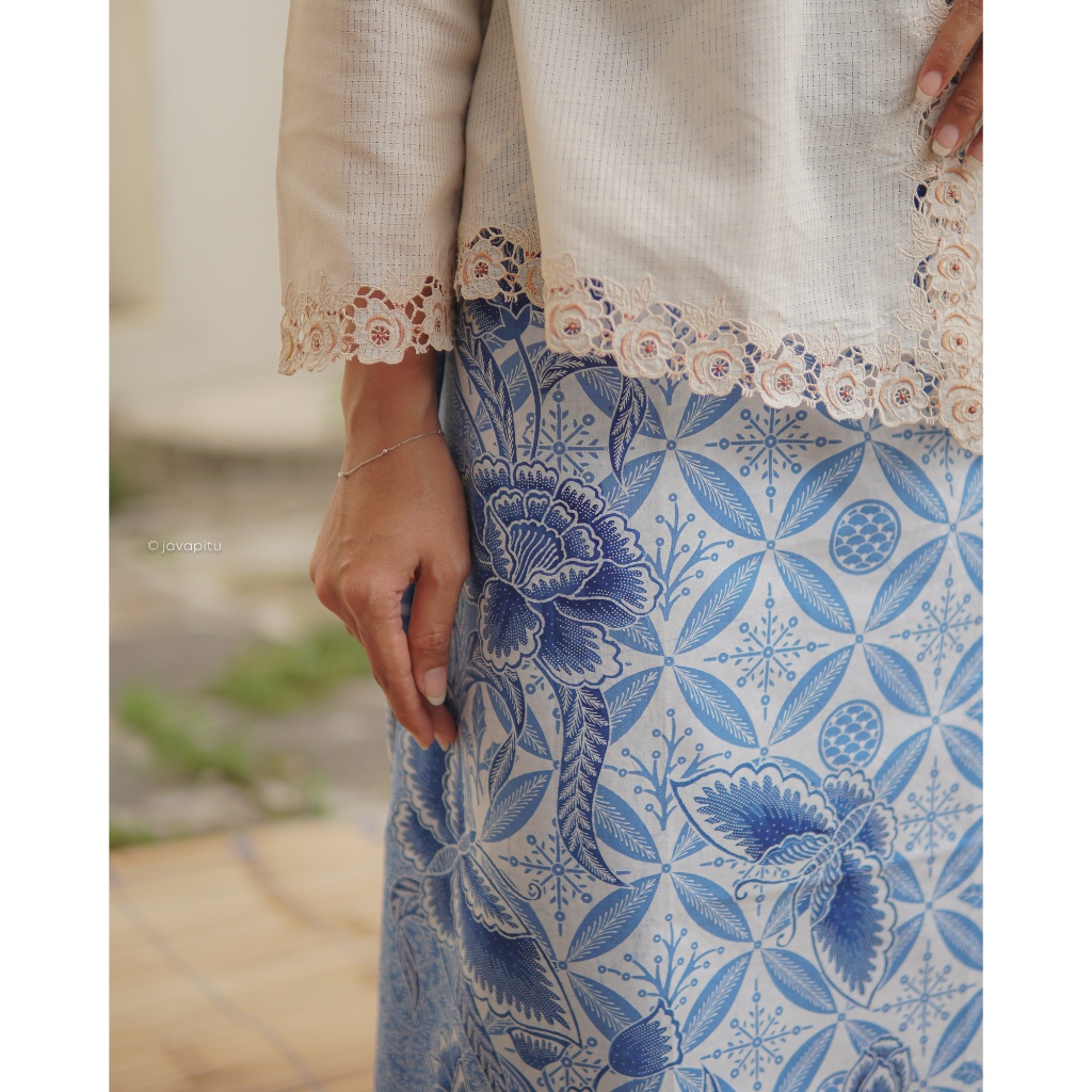 Traditional Cap Written Batik - Hokokai Kawung background in blue and ...