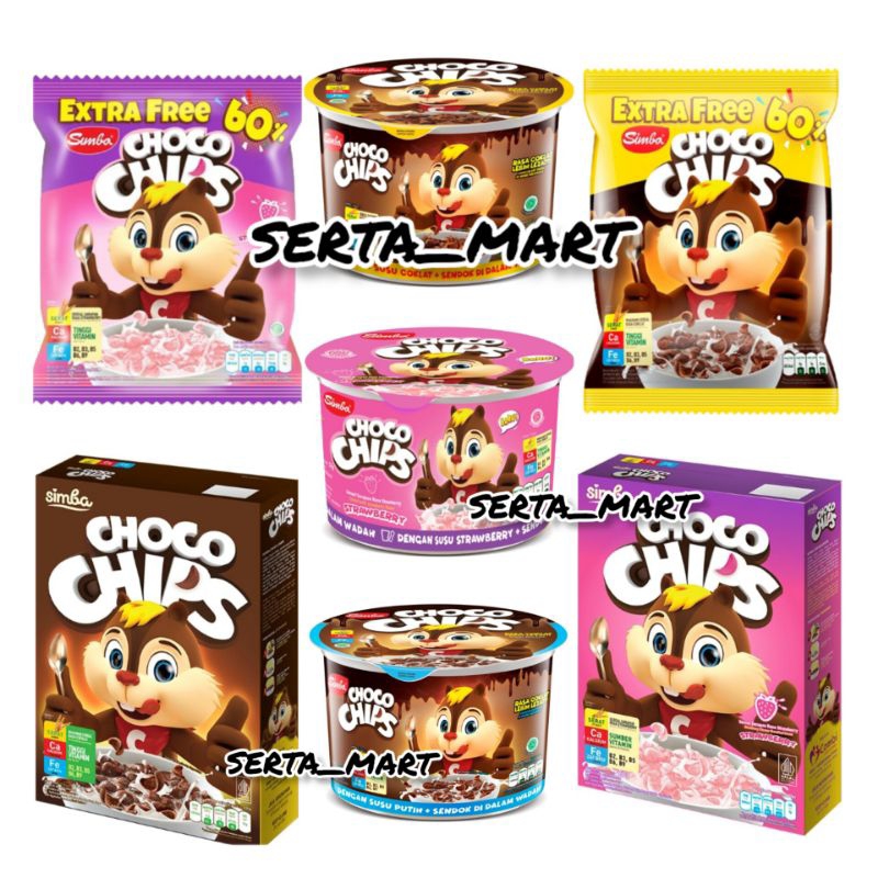 Simba Choco Chips Cereal Chocolate Box 150gr/Cup Vanilla/Strawberry Bag ...