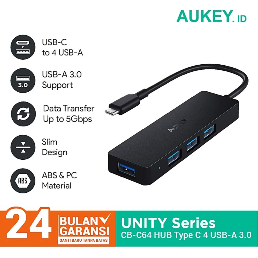 Aukey unity slim usb hub type c to 4 port usb 3.0 CB-C64 high speed | Shopee Malaysia