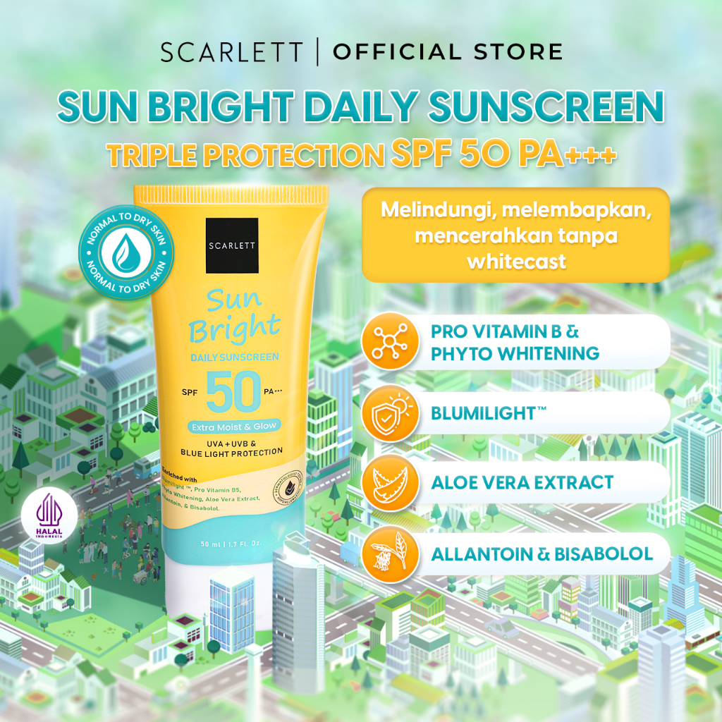Scarlett Whitening Sunscreen Sun Bright Daily SPF 50 PA++ 50ml | Shopee ...