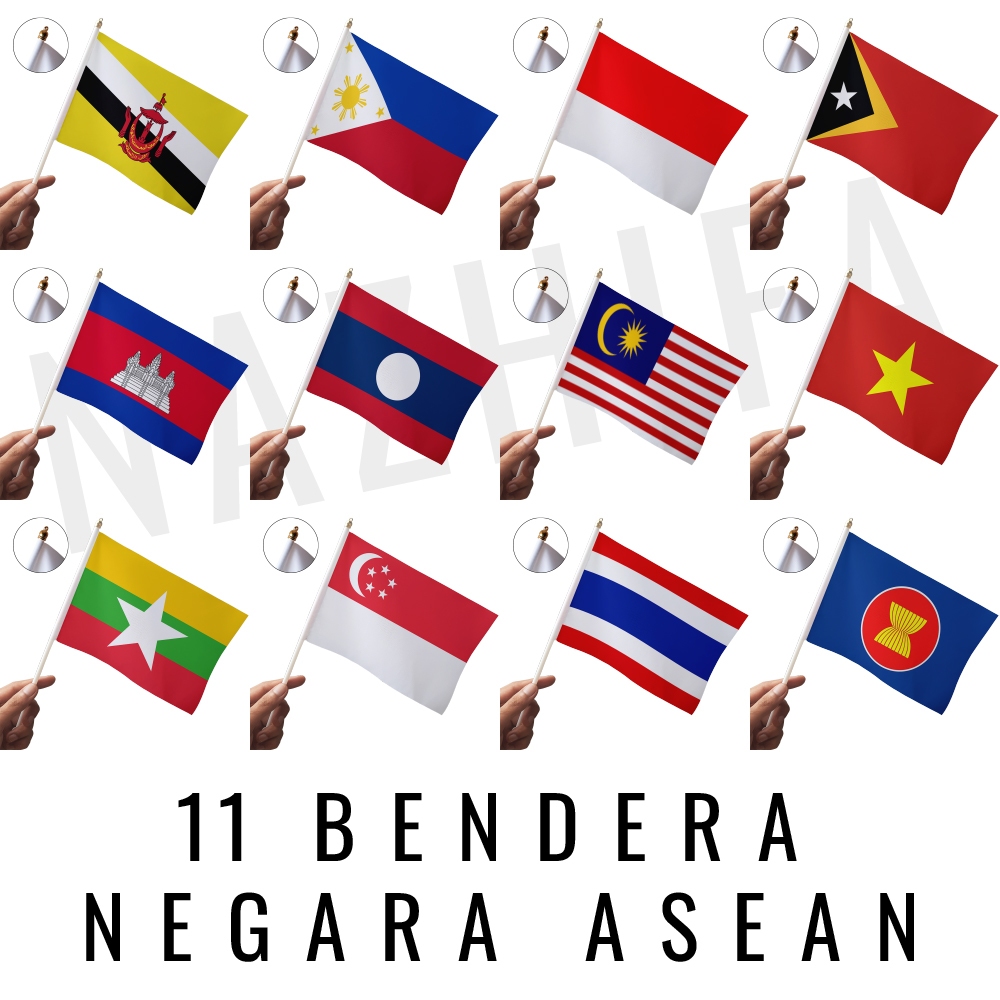 11 ASEAN State Hand Flag - Small Mini Parade Stick Flag Taslan Material ...