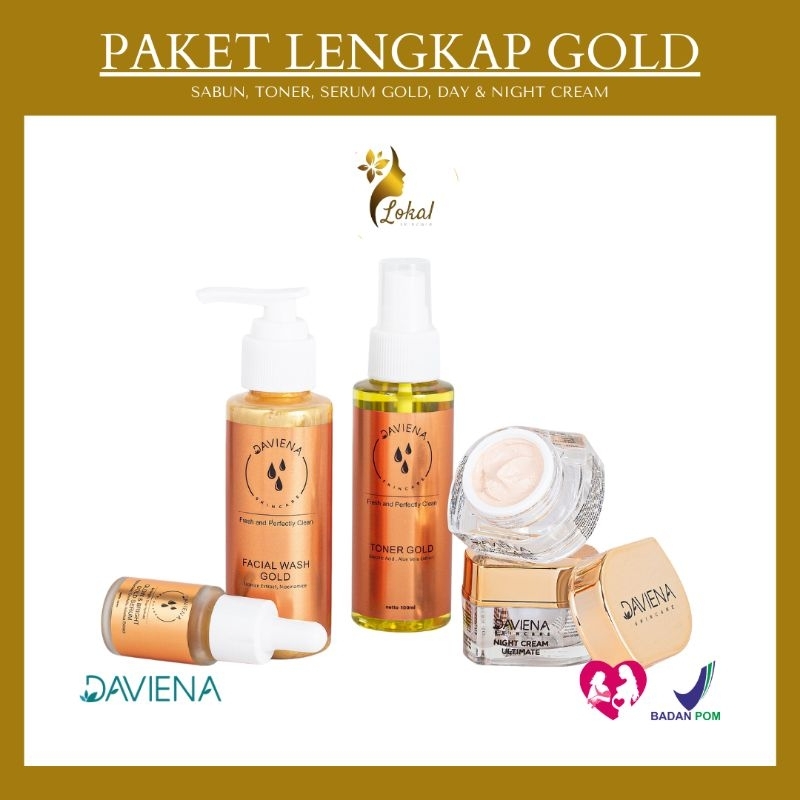HITAM Daviena SKINCARE Package GOLD SERIES Brightens NORMAL Dull Skin ...