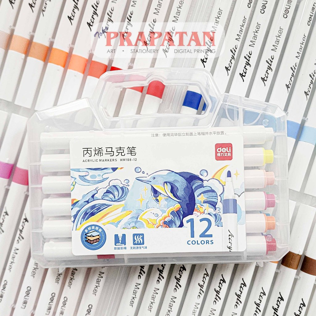 Deli Acrylic Marker Set HM108-12 Colors | Acrylic Marker | Shopee Malaysia