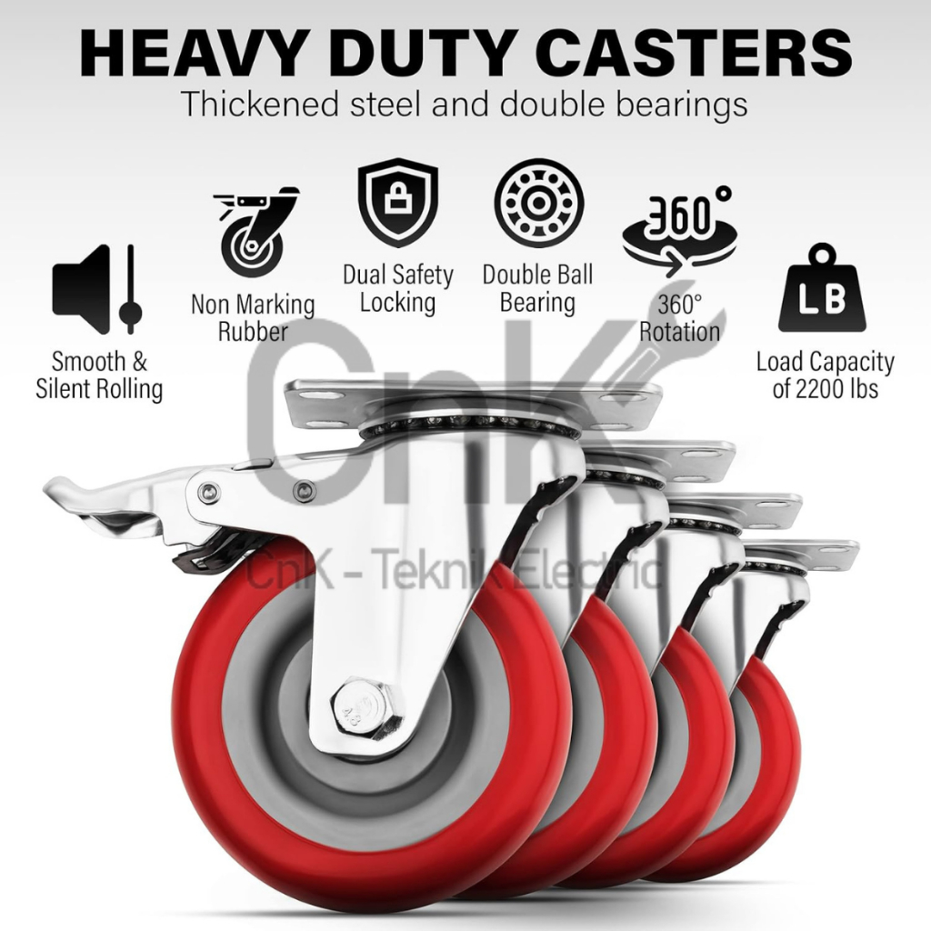 MERAH Caster WHEEL PU Red HEAVY DUTY 3/4/5 INCH WHEEL UP TO 180 KG | Shopee Malaysia