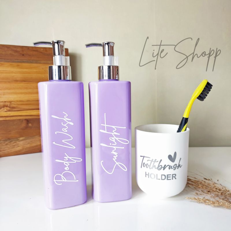 UNGU PUTIH 500ml PURPLE SQUARE Liquid Soap Bottle with SILVER LID WHITE ...