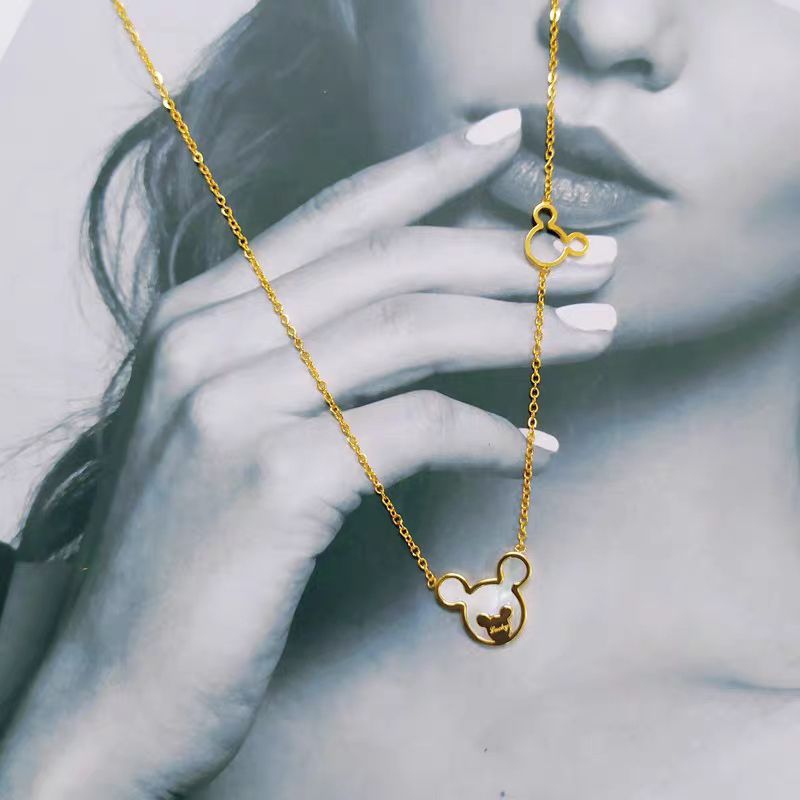 Women's Titanium Necklace Mickey Chain Mickey mouse Head Pendant Newest ...
