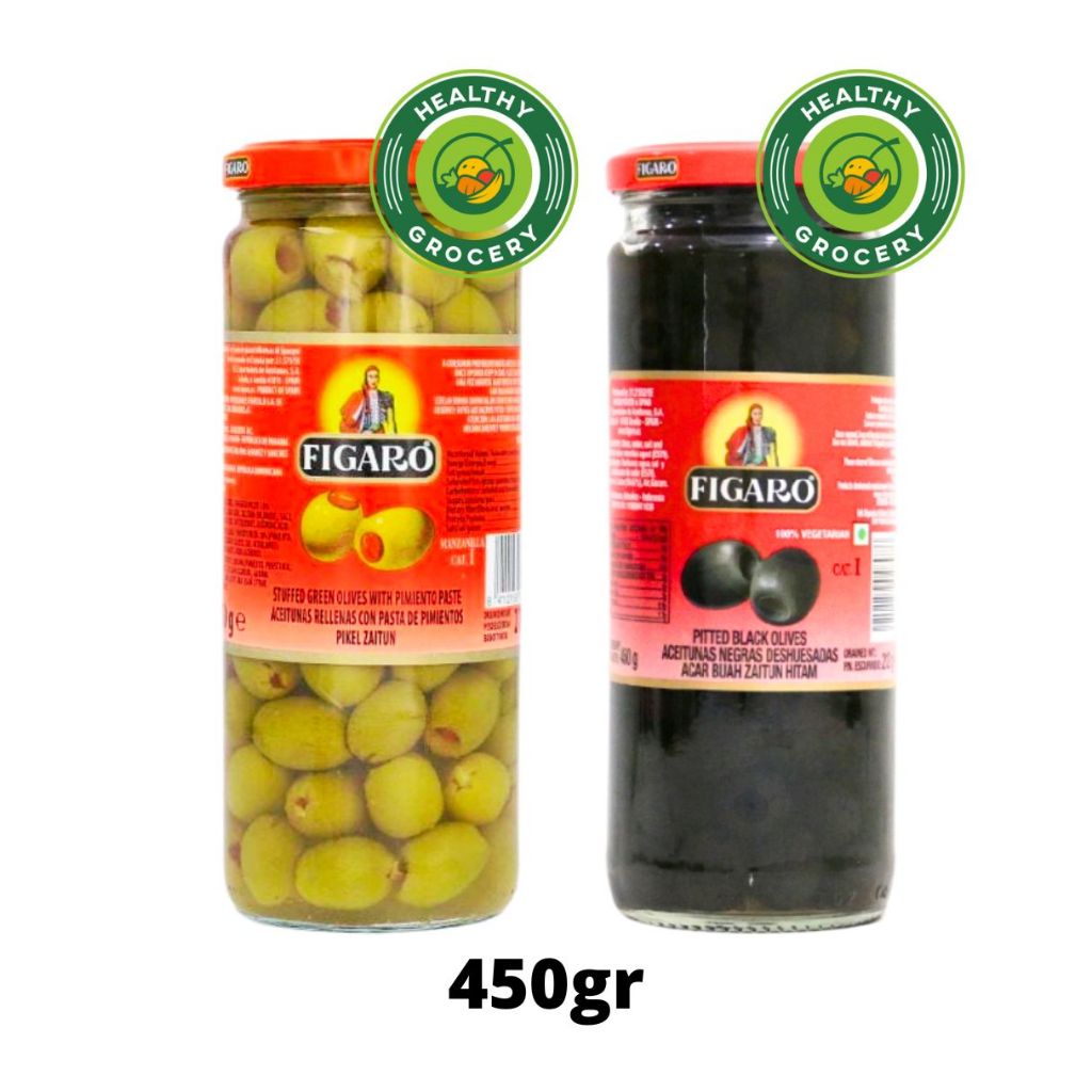 Figaro Green Olive With Pimiento Pitted Black/ 450g In Jar Olive Pikel ...