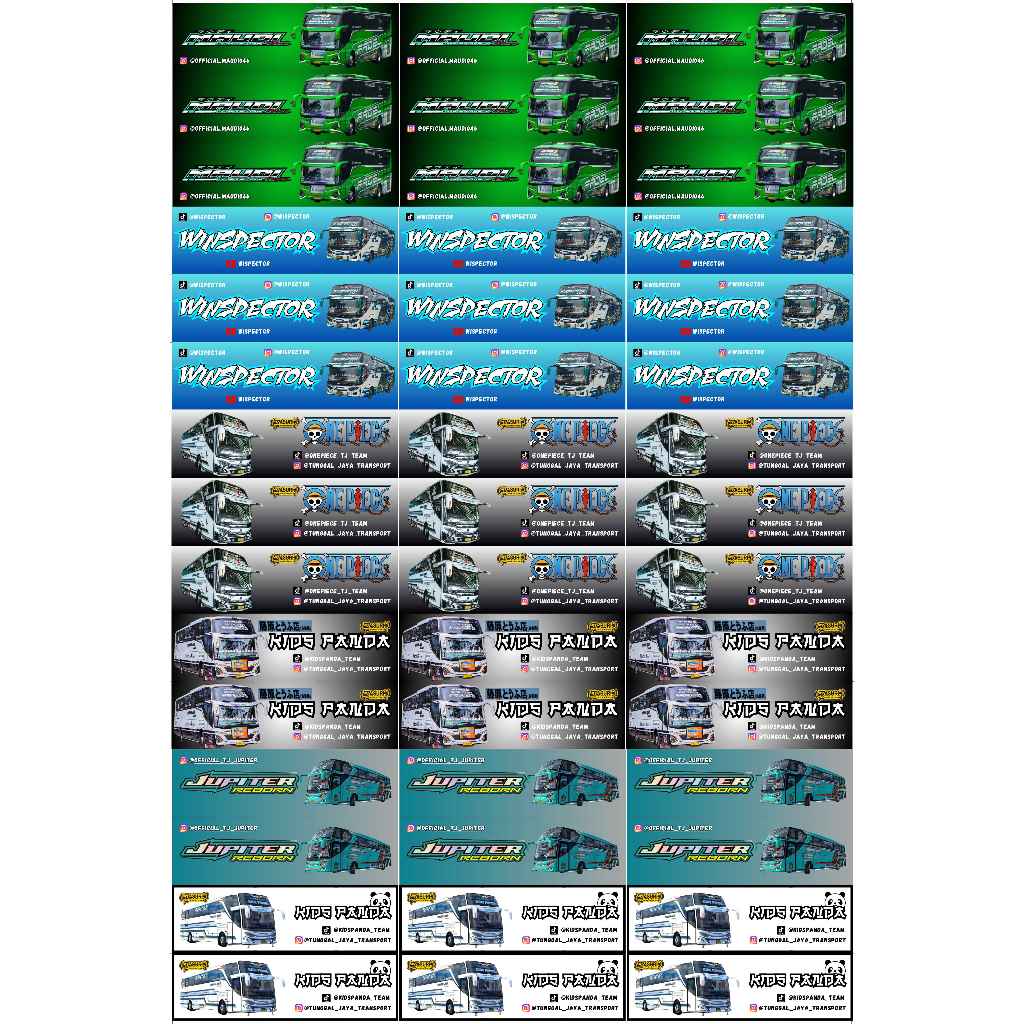 Basuri TUNGGAL JAYA MIXED BUS STICKER 1 Sheet Contains 45 boxes, BASURI ...