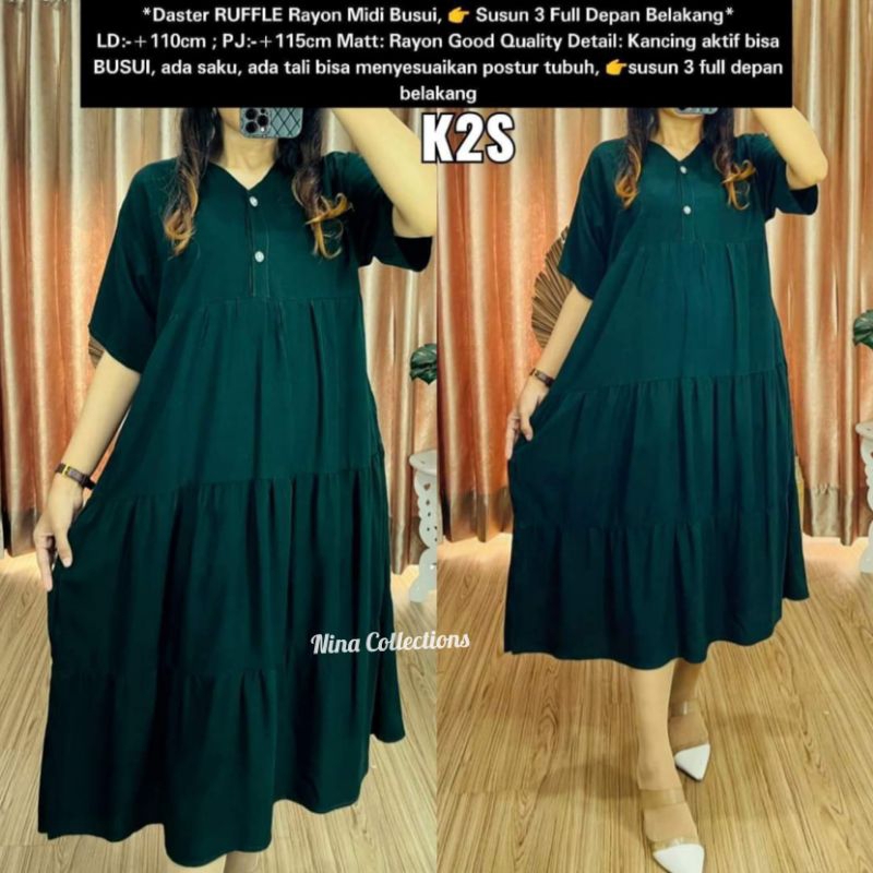 Ruffle Rayon Midi Night Dress 3-Tier Ruffle Full Front & Back, Nighty ...