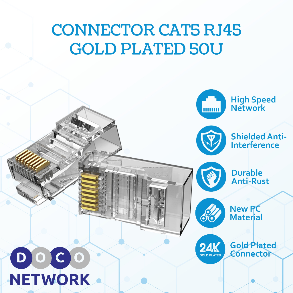 Lan Connector RJ45 CAT5 Gold Plated 50U Plastic Connector Cable Head ...