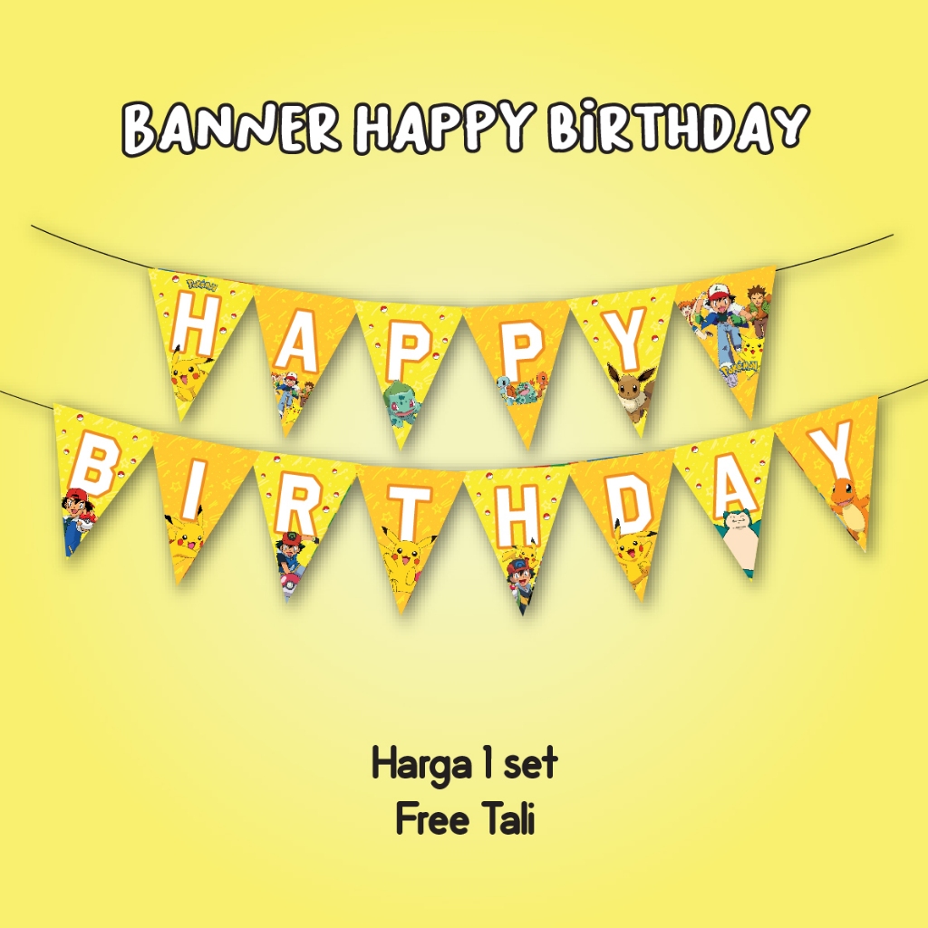 HIASAN DINDING Banner HAPPY BIRTHDAY PIKACHU POKEMON HBD HAPPY BIRTHDAY ...