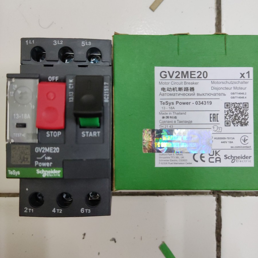 Motor Circuit Breaker Schneider gv2me 20 GV2ME20 13A-18A 7.5KW | Shopee ...