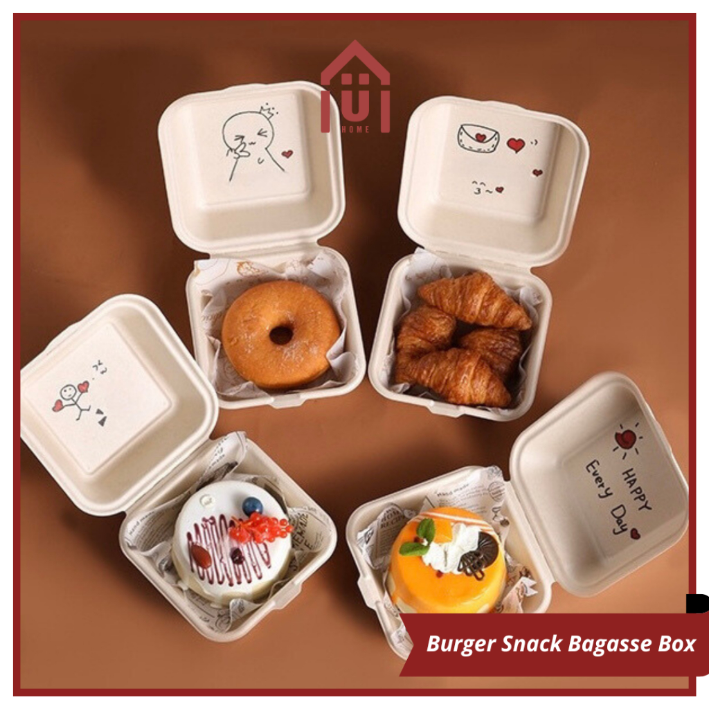 Uniso - BAGASSE BURGER BOX MINI KOREAN BENTO CAKE BOX SMALL BURGER BOX ...