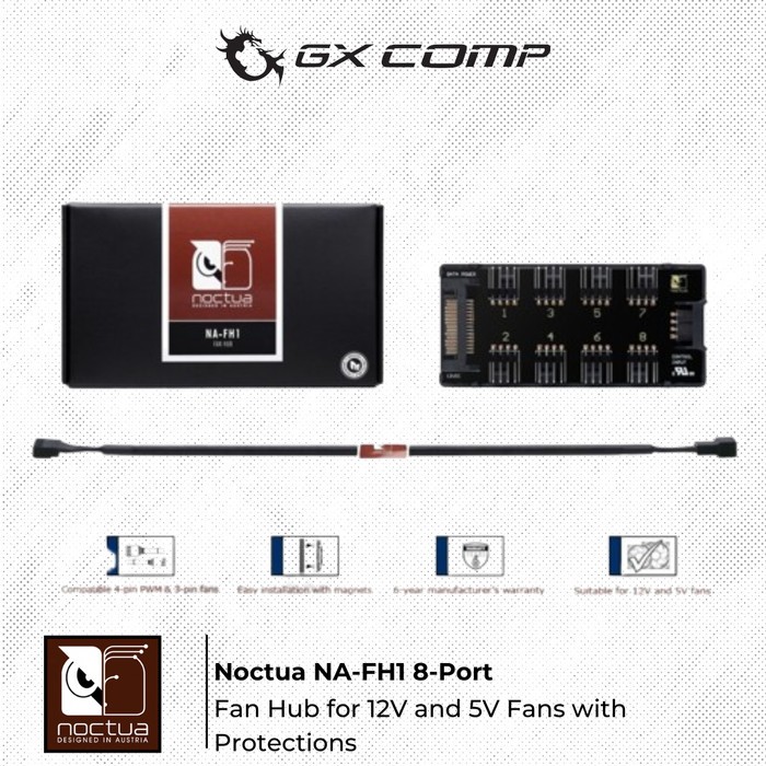 Noctua NA-FH1 8-Port Fan Hub for 12V and 5V Fans with Protections ...