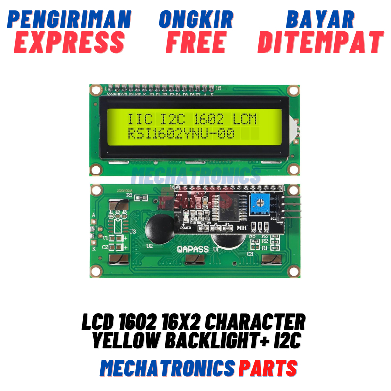Lcd 1602 16X2 CHARACTER YELLOW BACKLIGHT+ I2C SERIAL INTERFACE ADAPTER ...