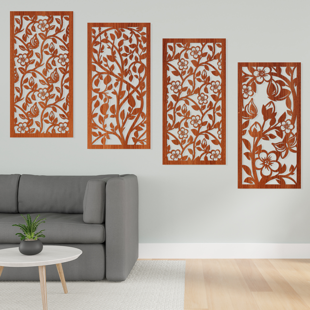 KAYU Wooden wall display Home decoration Wooden Leaves Flowers Motif ...