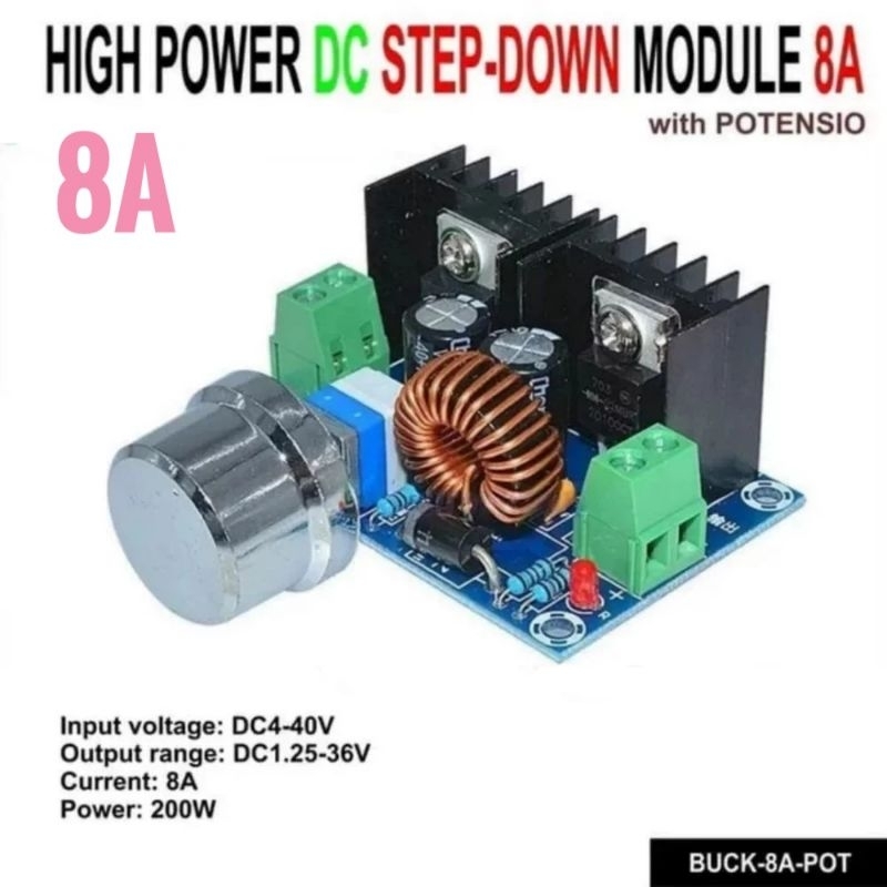 DC Step Down Buck Converter Module PWM Adjustable 8A 200W Module Plus ...