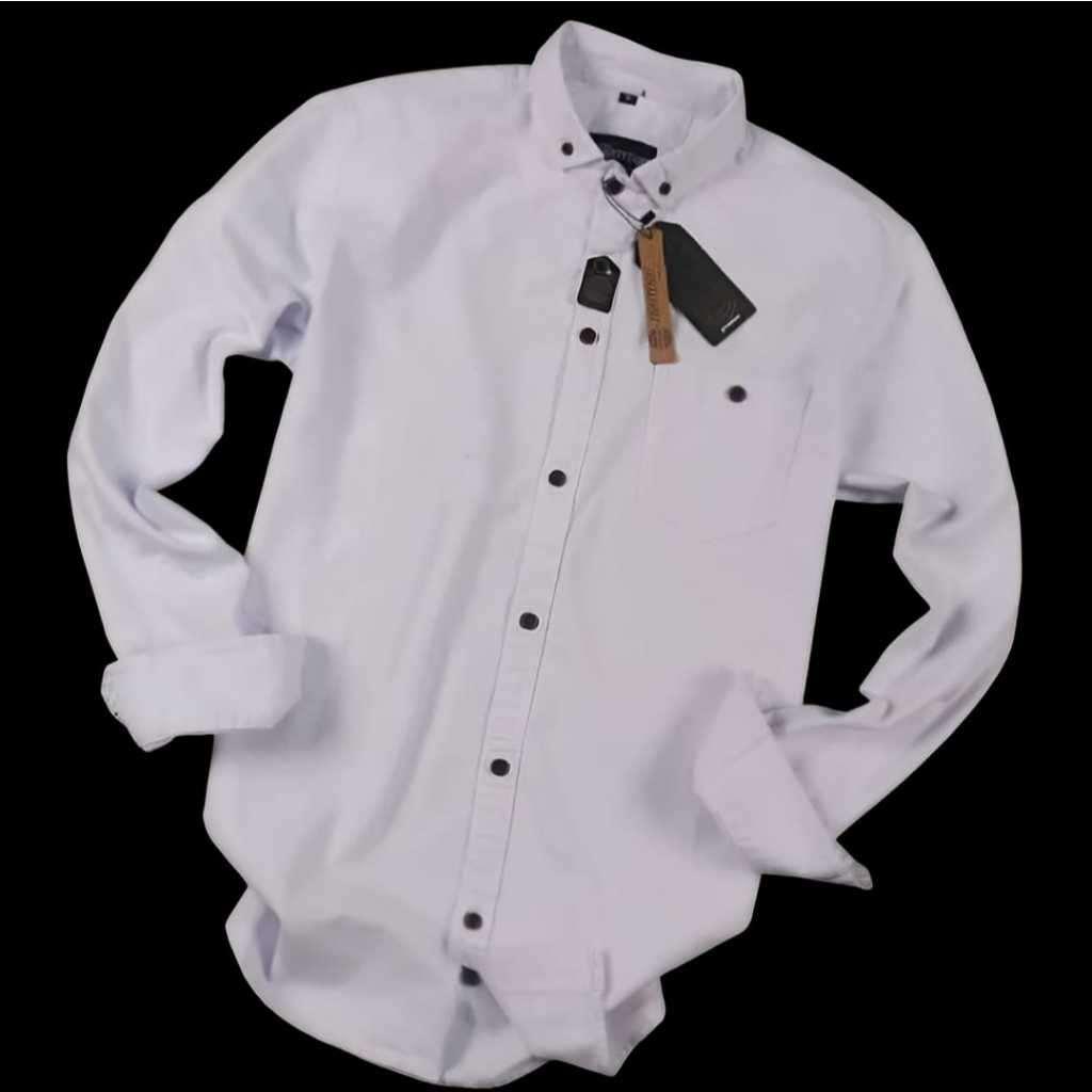 HITAM PUTIH KEMEJA Slimfit Men's Plain White Shirt Long Sleeve Adult ...