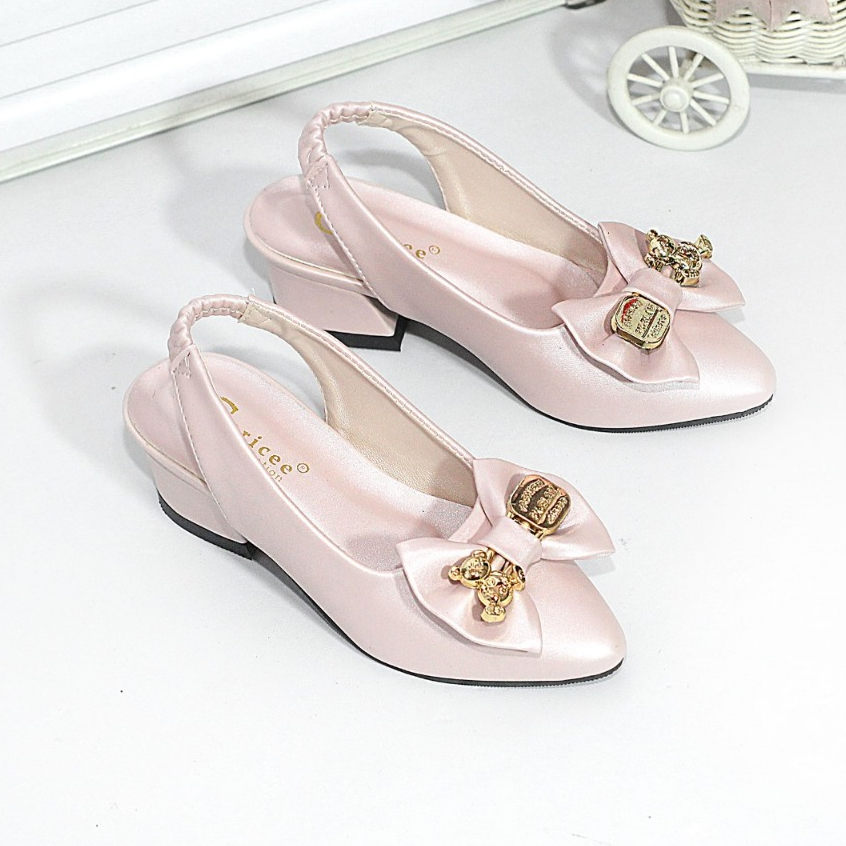Girls Party Shoes 3cm Heels Anti-Slip Sole Soft Rubber Strap Ribbon ...
