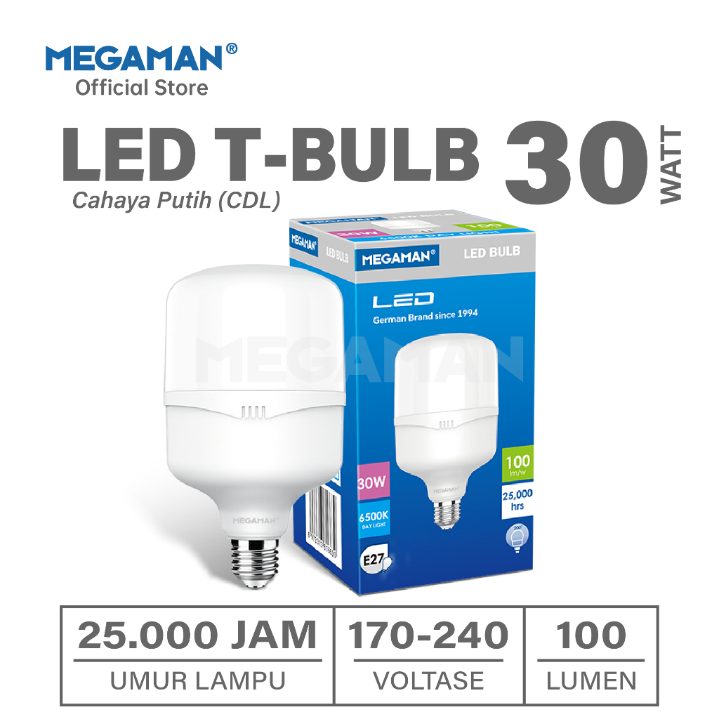 PUTIH Megaman WHITE T BULB LED LAMP 30 WATT 6500K | Shopee Malaysia