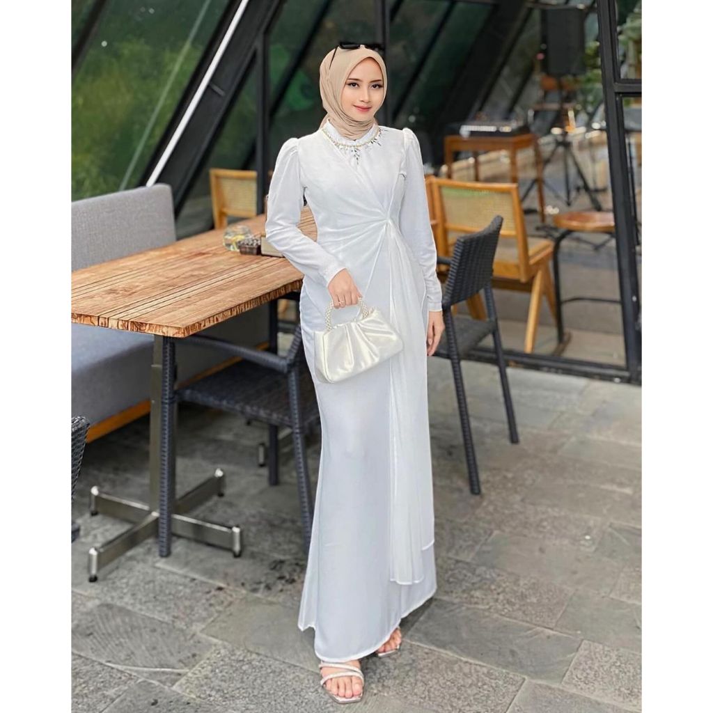 PUTIH Eleeana dress raya collection gamis babydoll premium gamis White ...