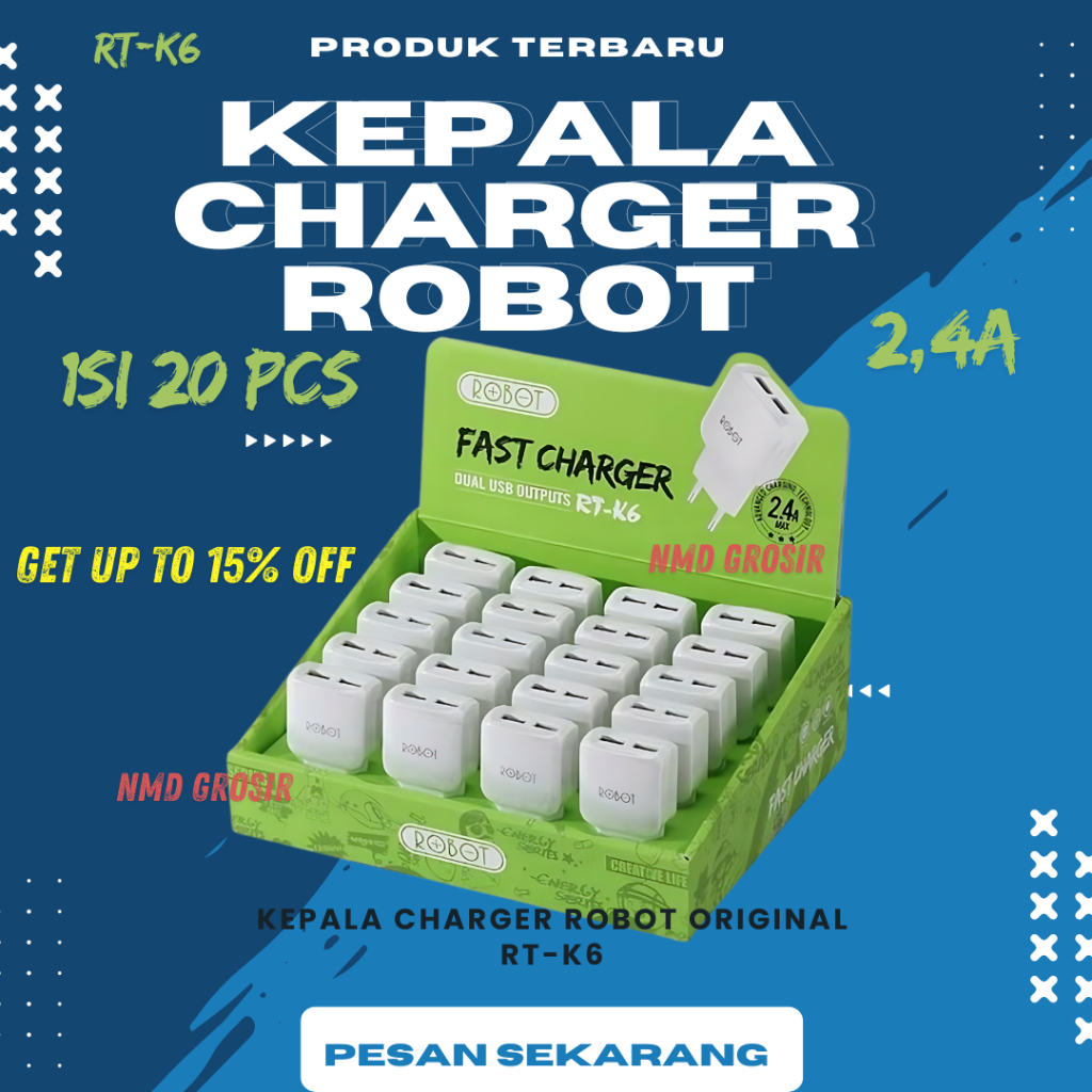 (1 Box Contains 20pcs) ROBOT CHARGER Head With DUAL OUTPUT Guarantee 2 ...