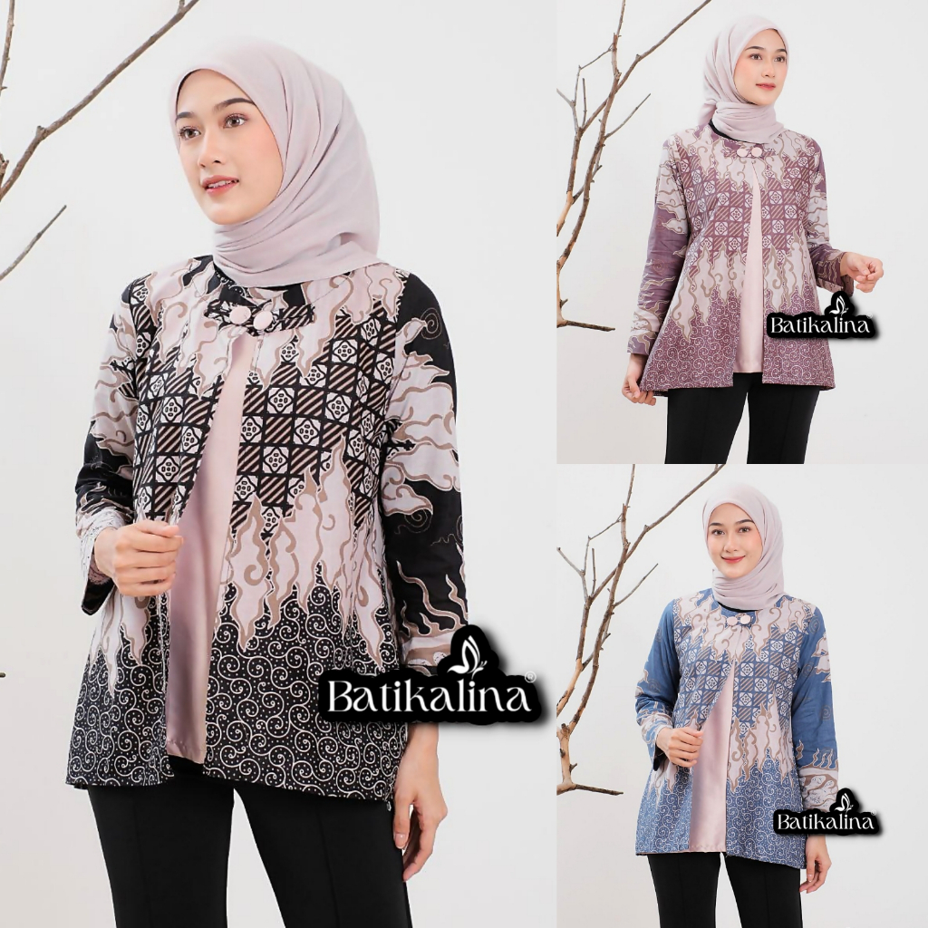 Modern Women's Batik Shirts Tops Blouse Batik Office Work Women Seroja ...