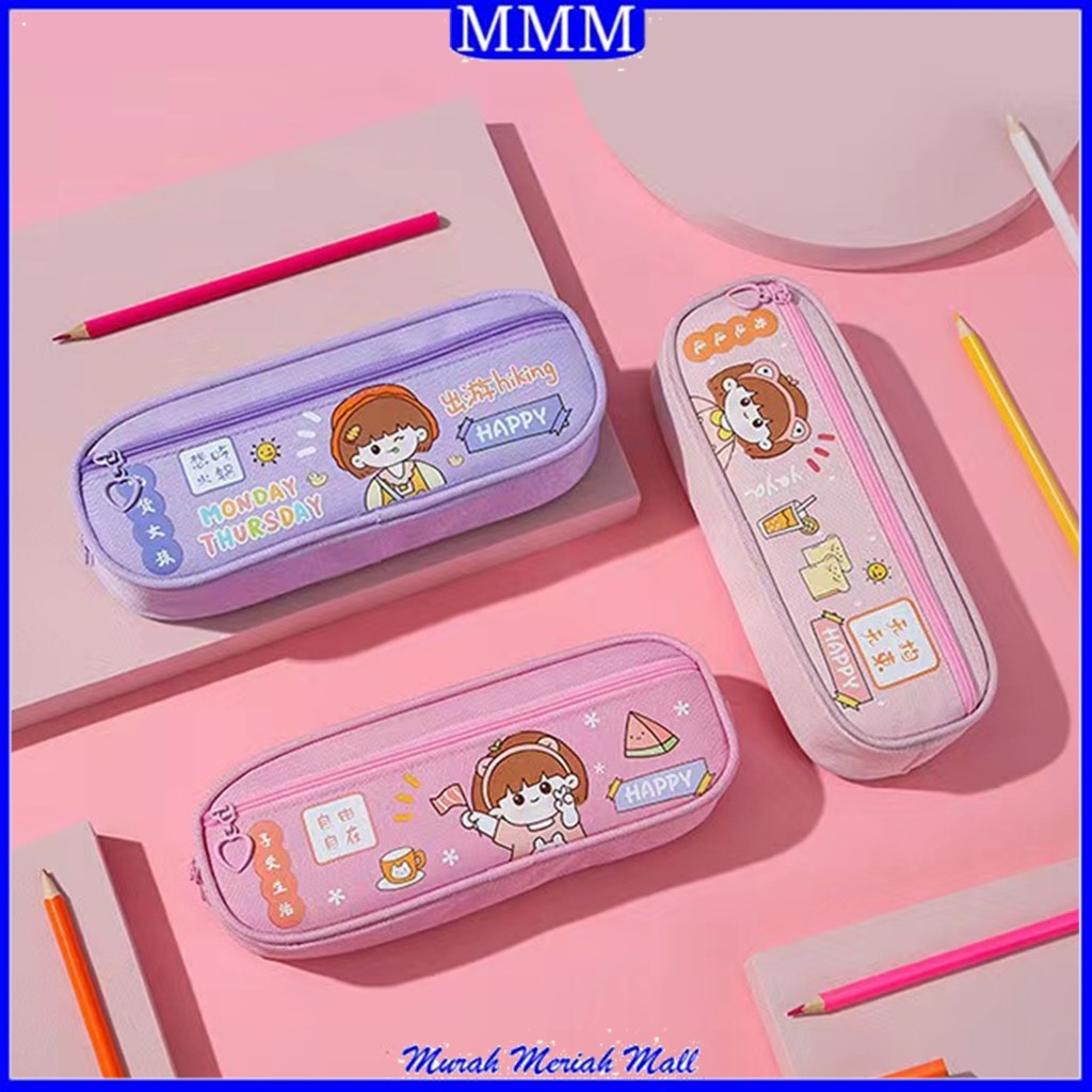 MMM Pencil Case 2 Zippers Cute Cartoon Characters Large Capacity Girls ...