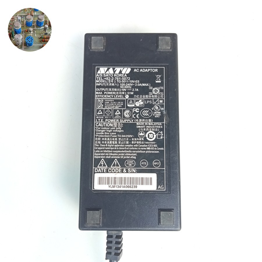 SATO KOREA TG-5011-19V-ES Adapter 19V 2.7A Made in Malaysia / Printer ...