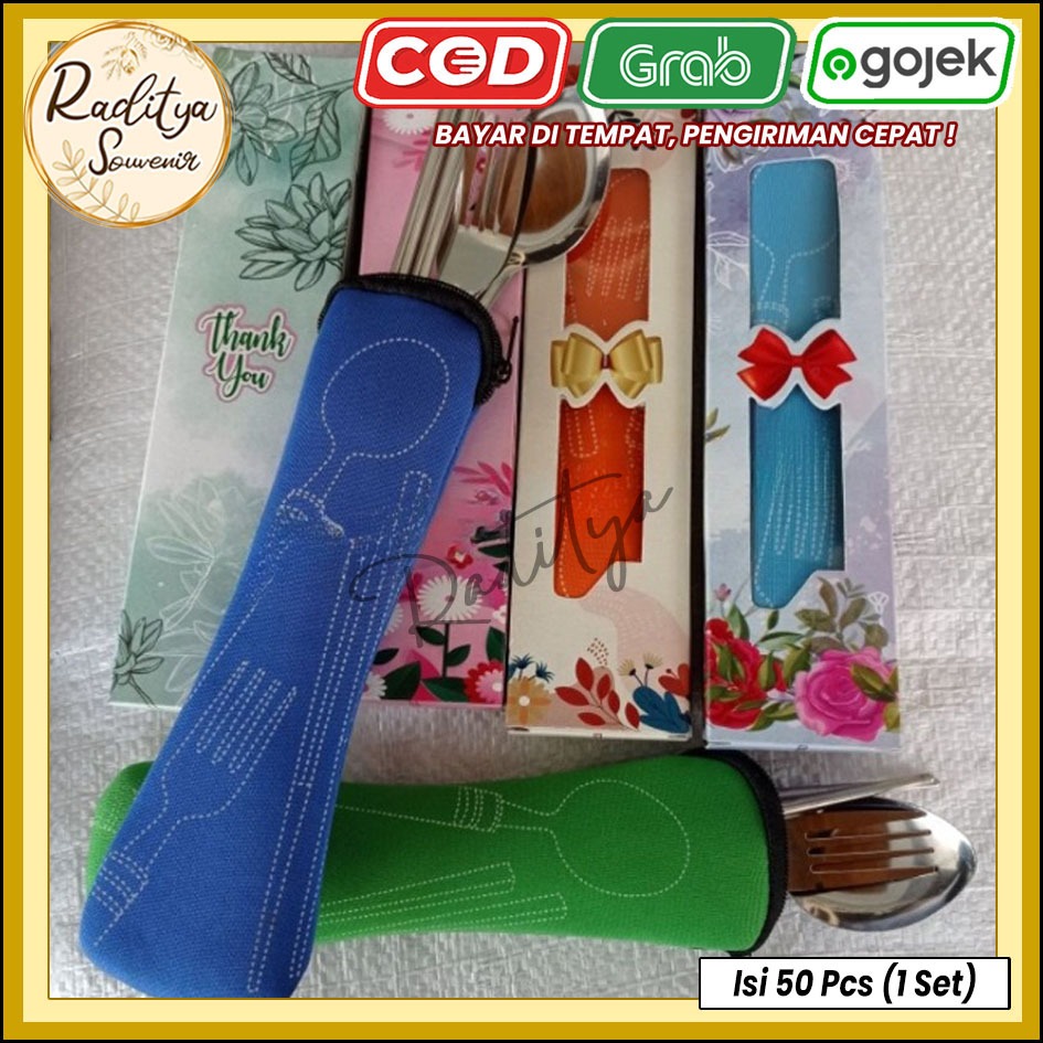 (isi 50pcs) Souvenir Spoon SET BINTANG (STENLIS) Packed POUCH BOX ...