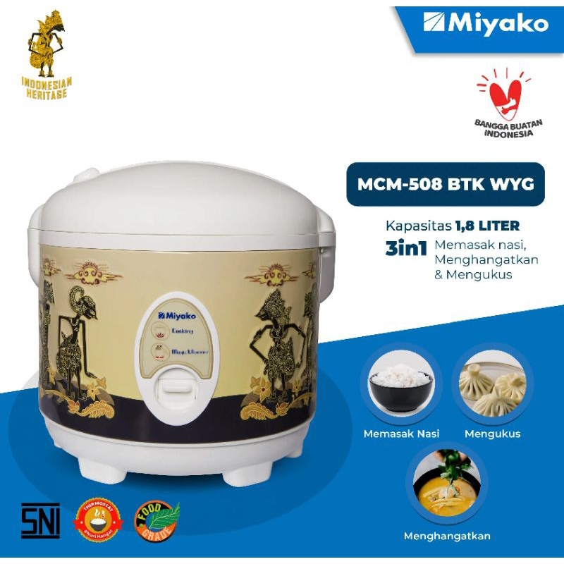 Magic Com Miyako 1.8 Liter MCM 508/Rice Cooker Miyako Capacity 1.8 ...