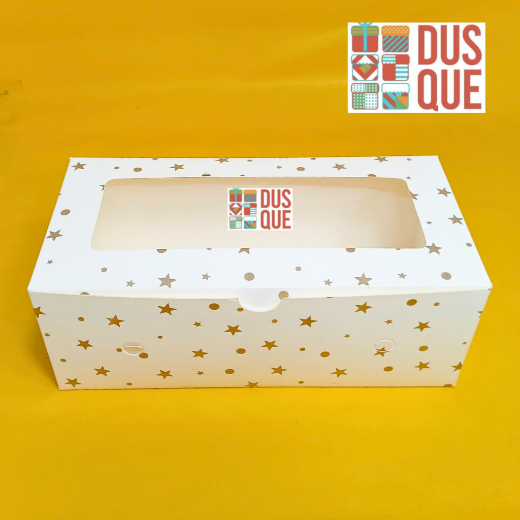 Ivory Cake Box Box Box Motif 11x22x8 cm Polkadot Motif Gold Star Ivory ...