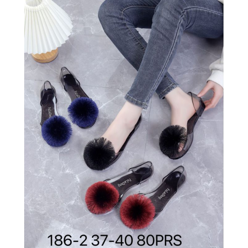 Jelly Pom Pom Alina Transparent Glass Shoes 186 B Adults and Children ...