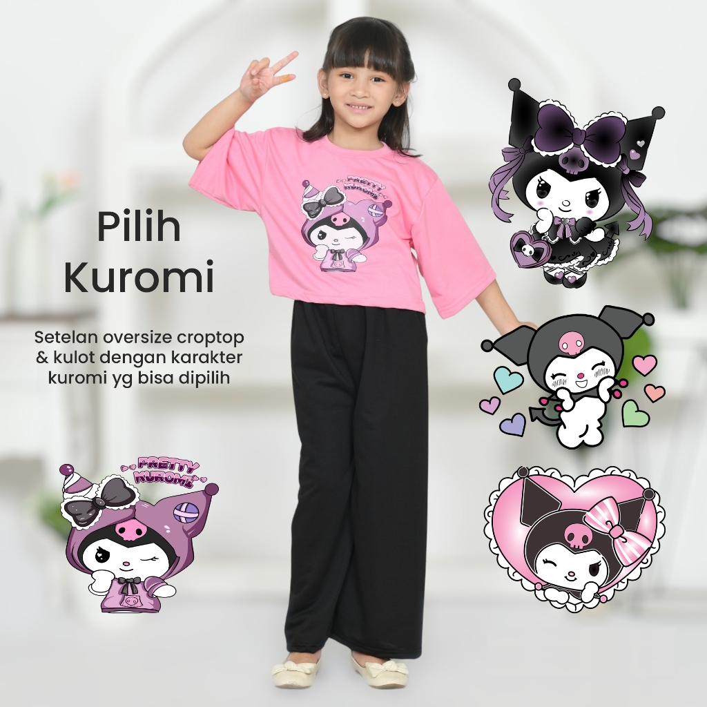 Kuromi Character Girls Culottes Crop Top Suit | Sanrio Girls Clothes ...