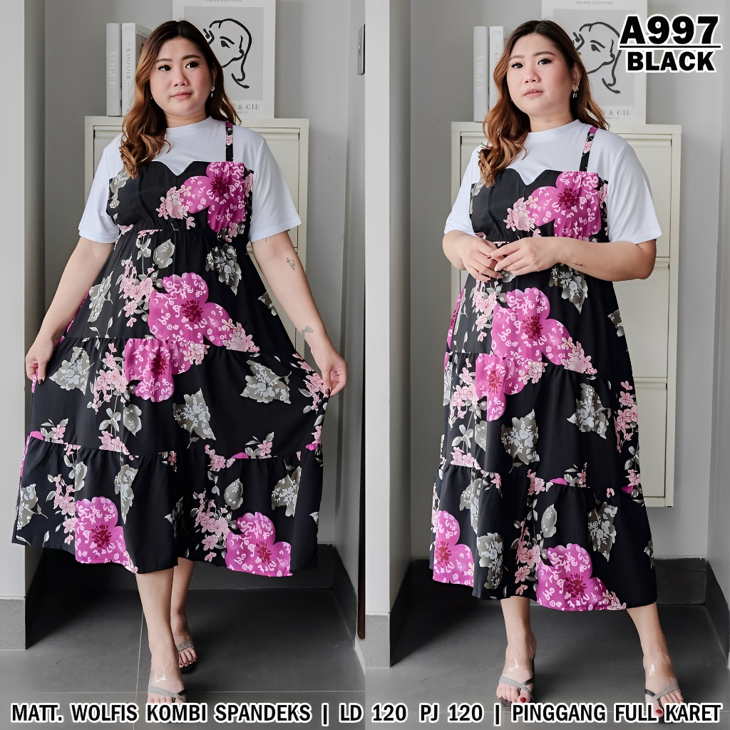 MS Dress Shine Big Size XXXL Ld 120 cm P 115 cm B 306 gr Twistcone Monalisa Combine Spandek ...