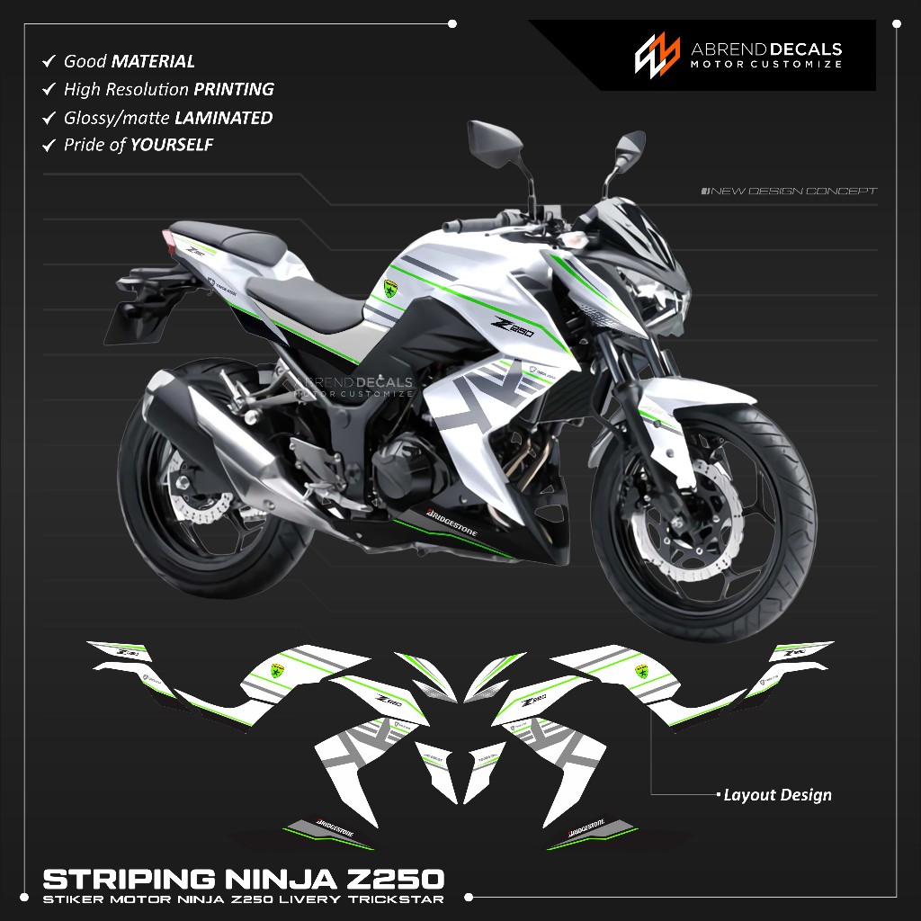 Ninja Z250 LIVERY TRICKSTAR STRIPING / Z 250 STICKER / KAWASAKI NINJA Z250 MOTORCYCLE STICKER ...