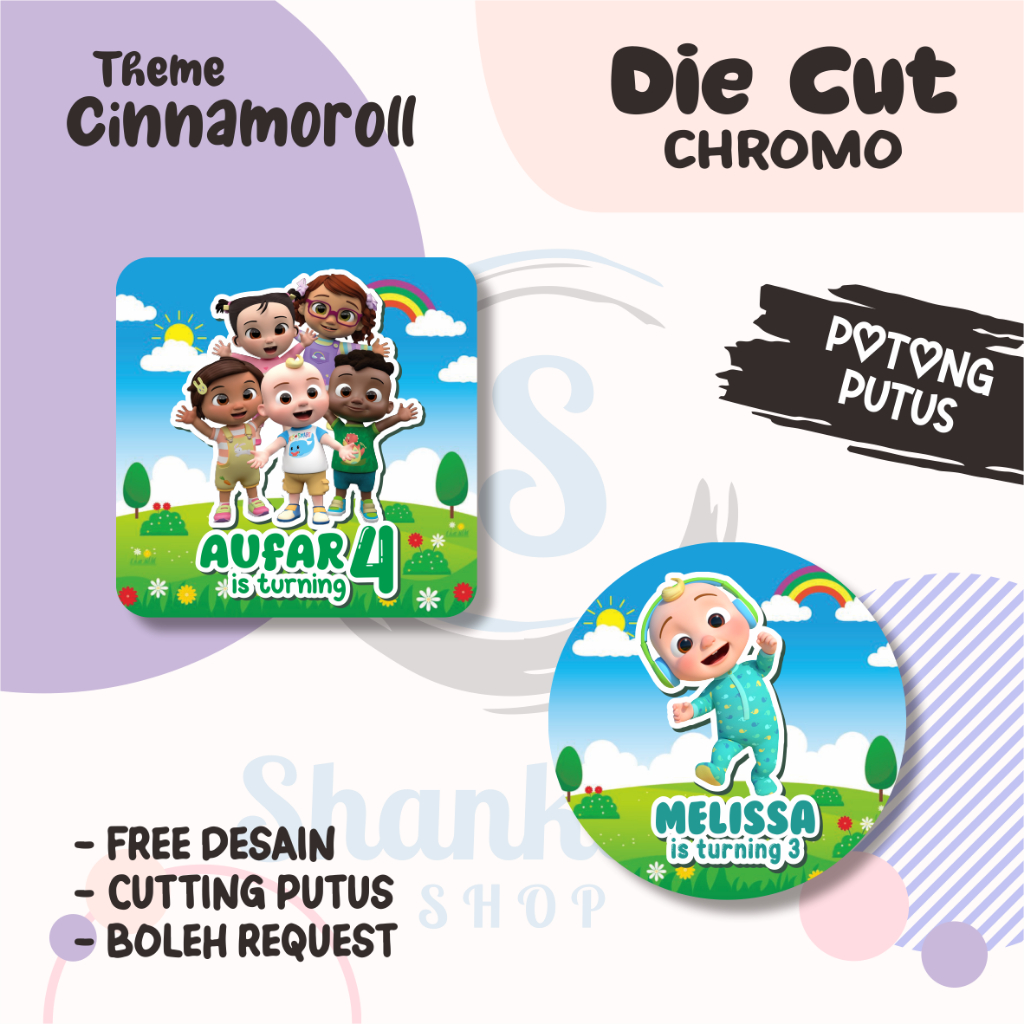 Cocomelon THEME Birthday Label Sticker/Chromo Material Birthday Sticker ...
