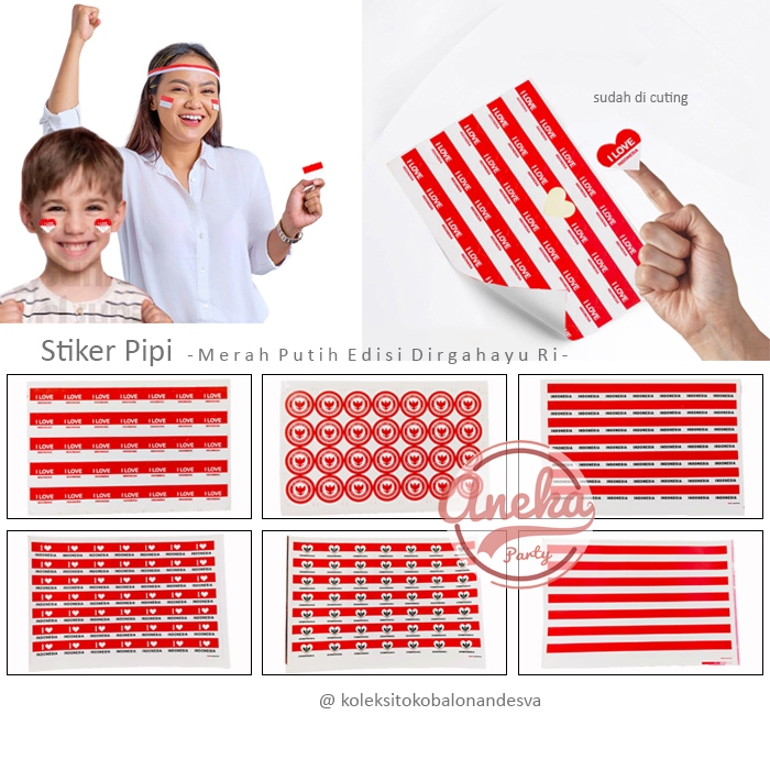 MERAH Per sheet of red and white cheek stickers h/ Indonesian flag ...