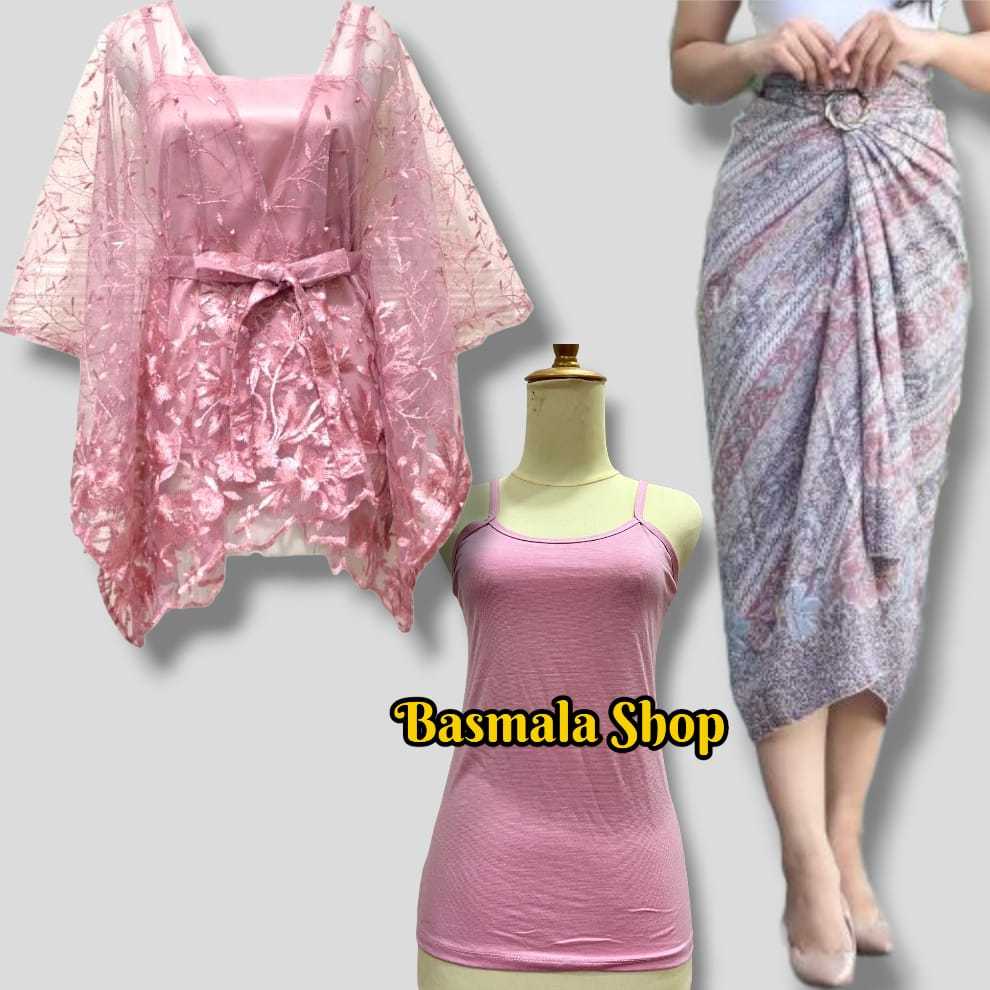 Beautiful ribbon outer tille kebaya Set mix batik wrap skirt bridesmaid ...