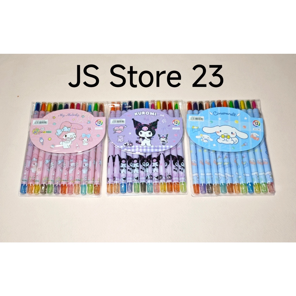 12-color Fancy Swivel Crayon Sanrio Kuromi My Melody CinnamonRoll ...