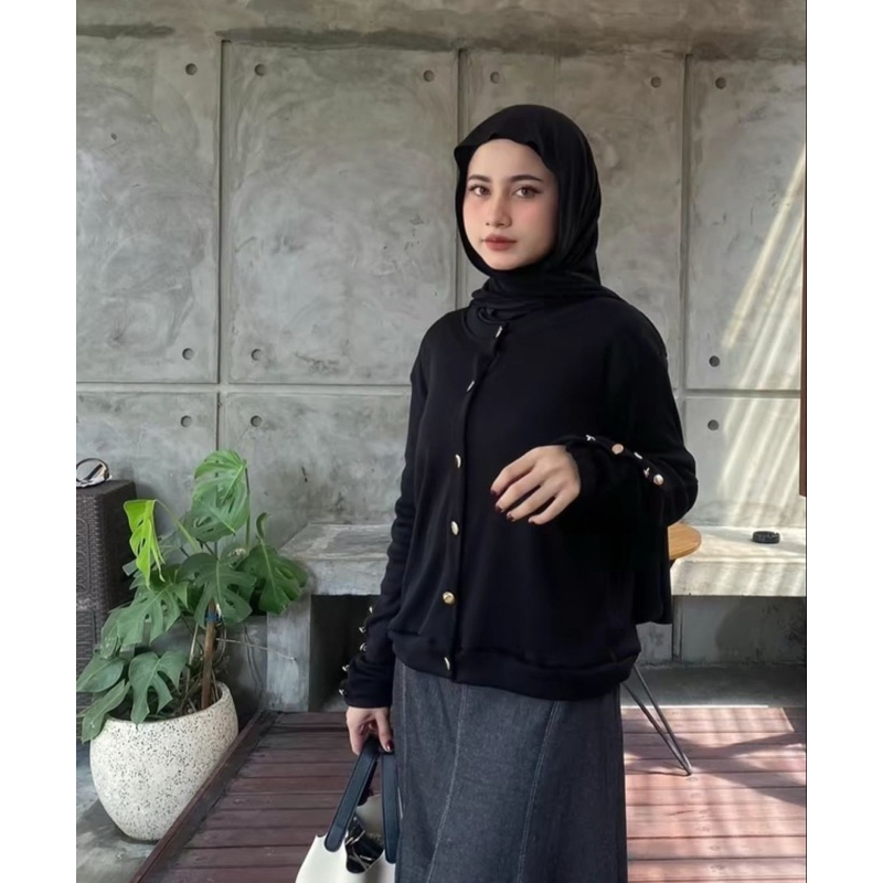 ALLSIZE KNIT CARDI RIB CARDIGAN KNIT PLAIN GOLD BUTTONS LONG SLEEVES INARA | Shopee Malaysia