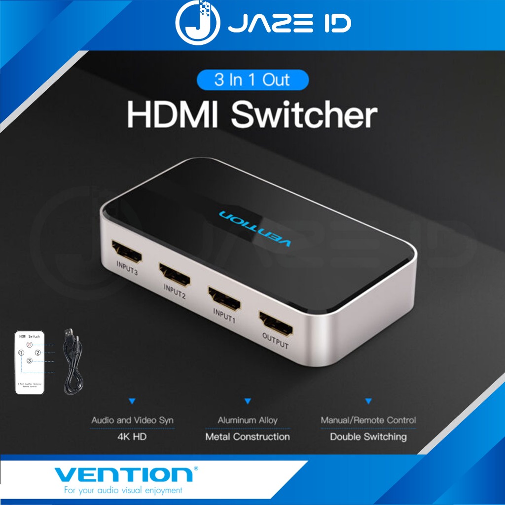 Vention HDMI Switcher 3 in 1 out HDMI Switch Selector 3 Ports 4K 2.0 ...